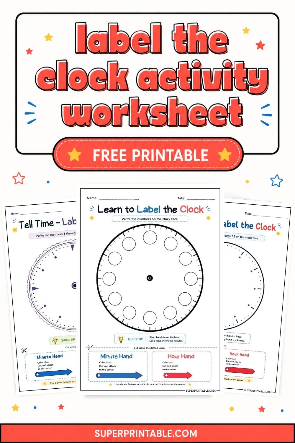 Label The Clock Activity Worksheet (Free PDF Printable)