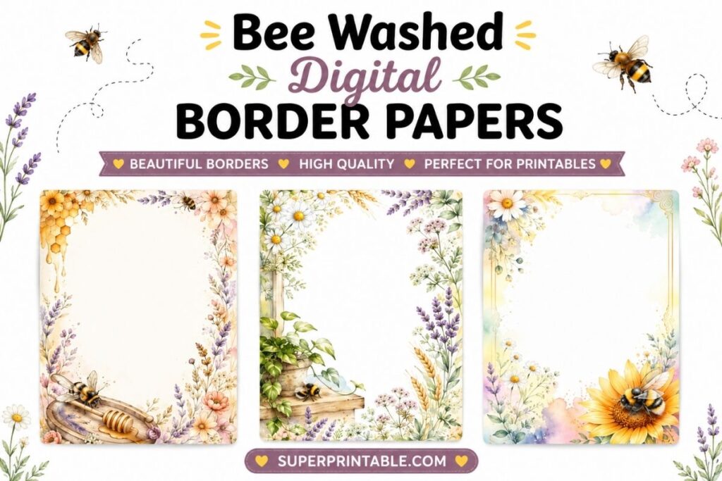 10+ Bee Washed Digital Border Papers (Free PDF Printables)