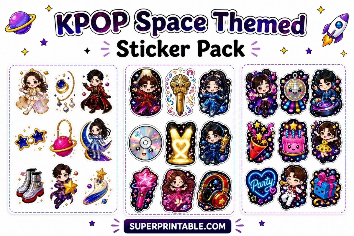 10+ KPOP Space Themed Sticker Pack (Free PDF Printable)