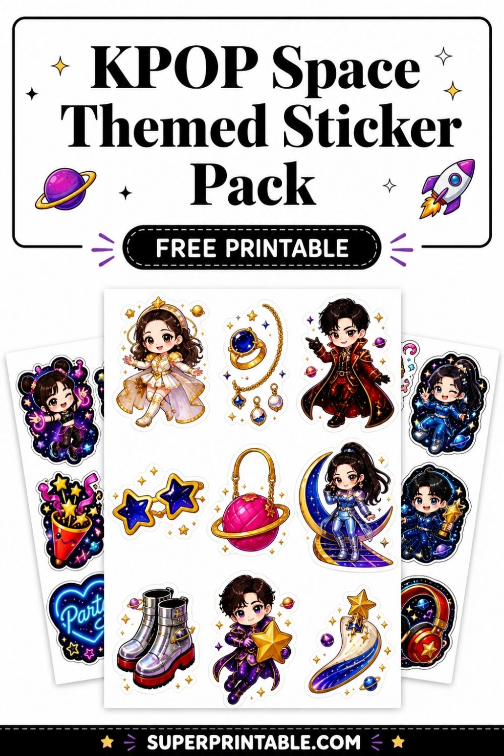 10+ KPOP Space Themed Sticker Pack (Free PDF Printable)