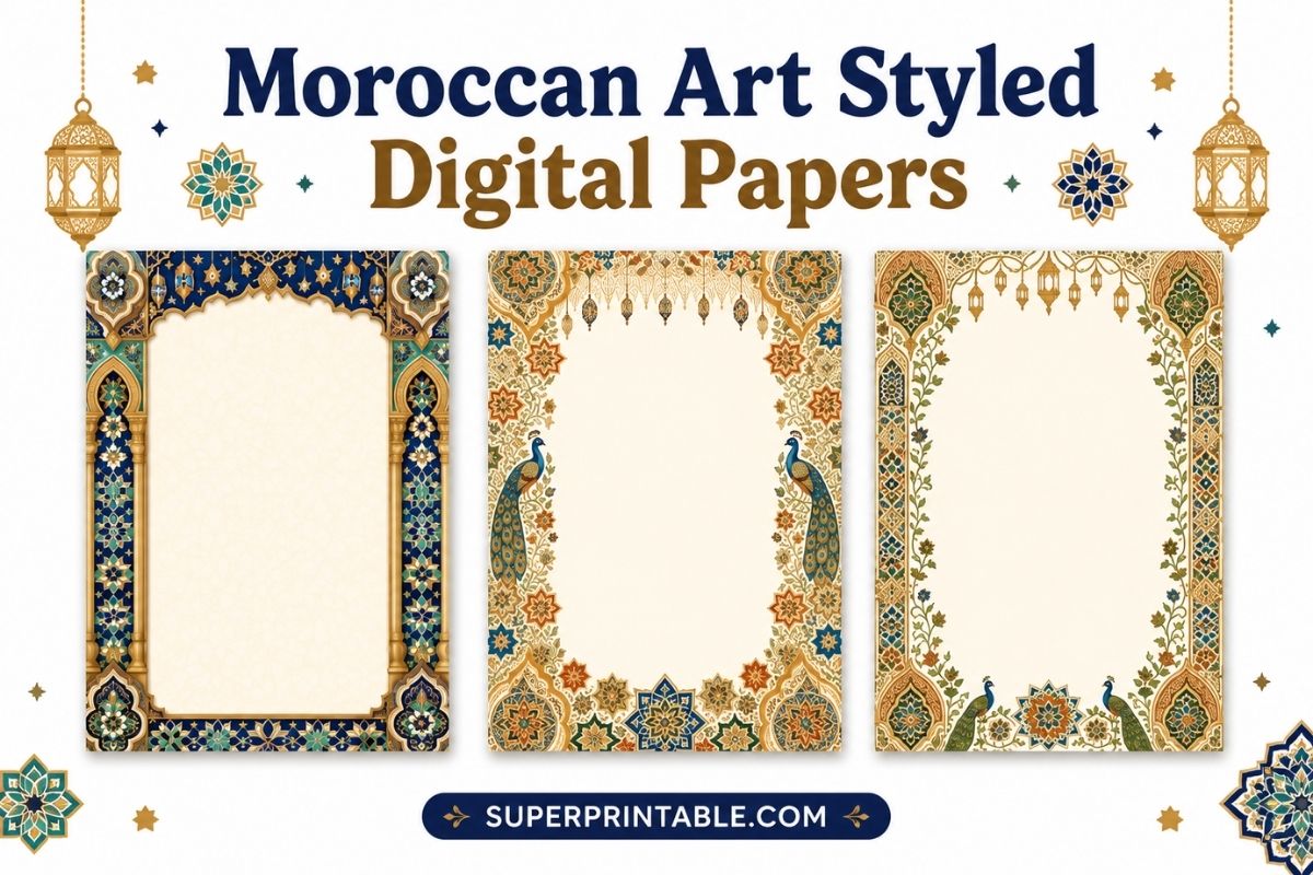 10+ Moroccan Art Styled Digital Papers (Free PDF Printable)