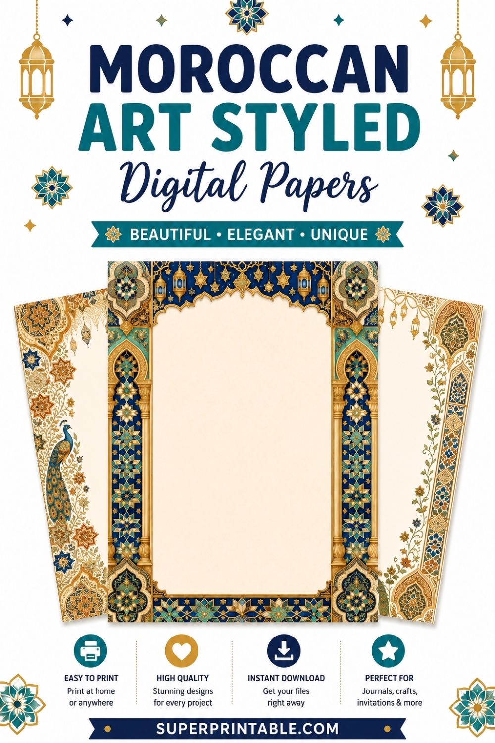 10+ Moroccan Art Styled Digital Papers (Free PDF Printable)