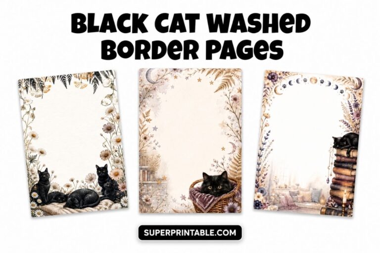 12+ Black Cat Washed Border Pages (Free PDF Printables)