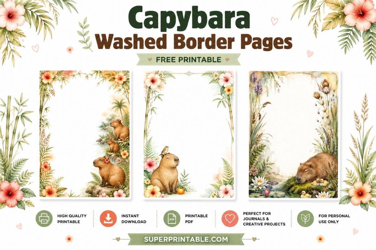 12+ Capybara Washed Border Pages (Free PDF Printables)