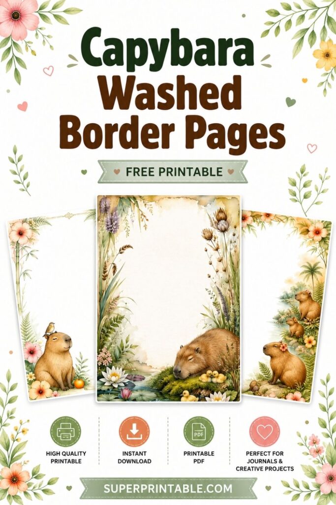 12+ Capybara Washed Border Pages (Free PDF Printables)
