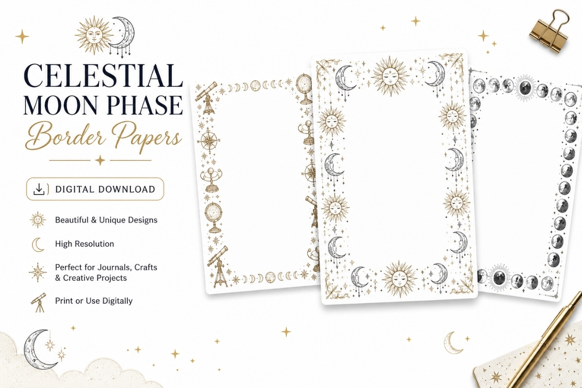 12+ Celestial Moon Phase Border Papers (Free PDF Printables)