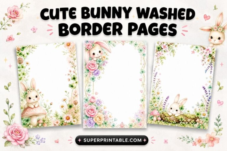 12+ Cute Bunny Washed Border Pages (Free PDF Printables)