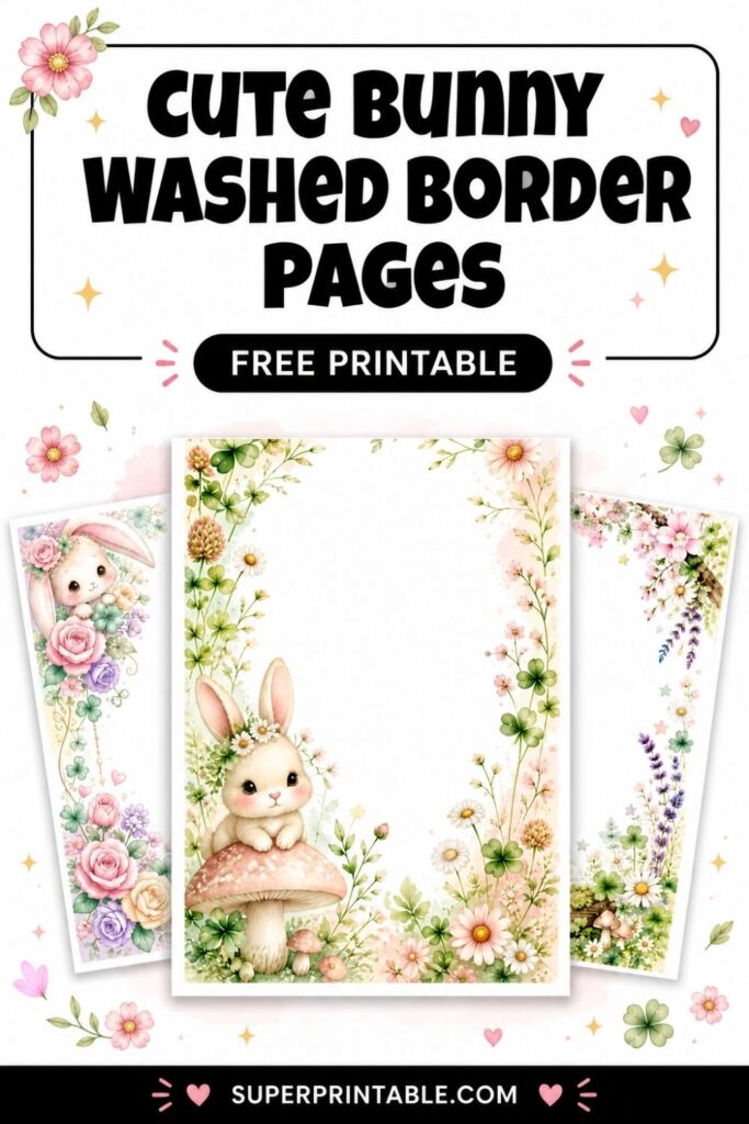 12+ Cute Bunny Washed Border Pages (Free PDF Printables)