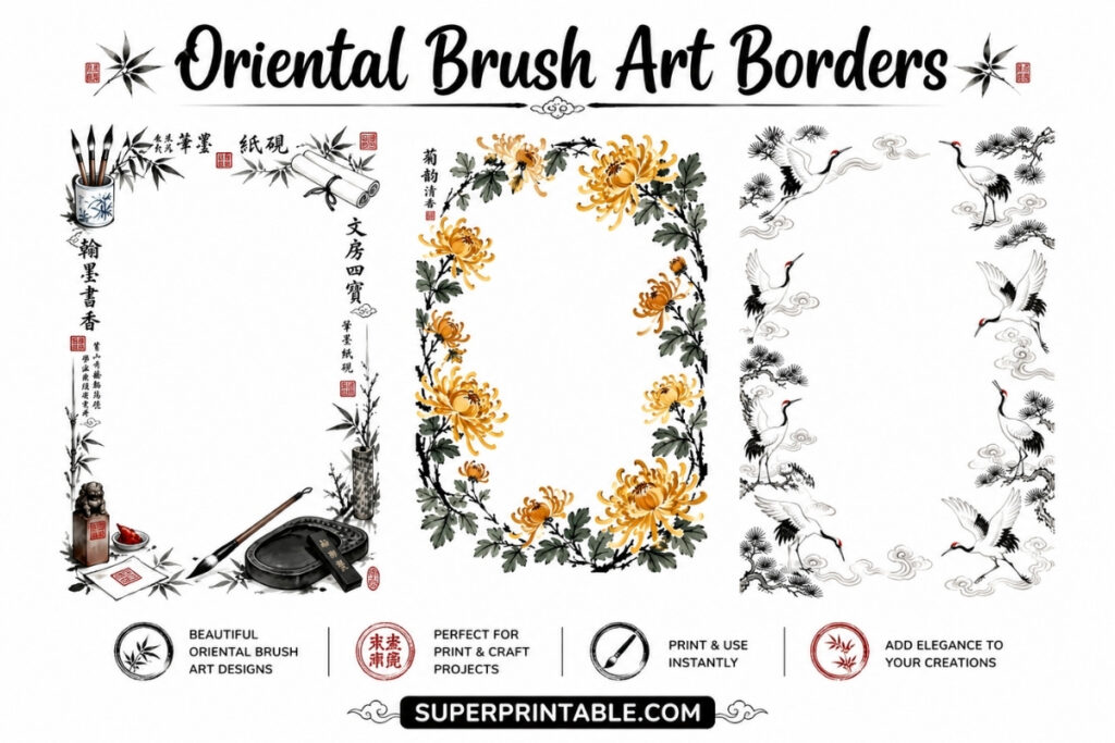 12+ Oriental Brush Art Borders (Free PDF Printables)