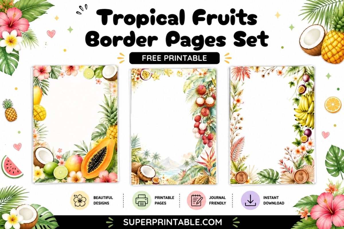12+ Tropical Fruits Border Pages (Free PDF Printable)