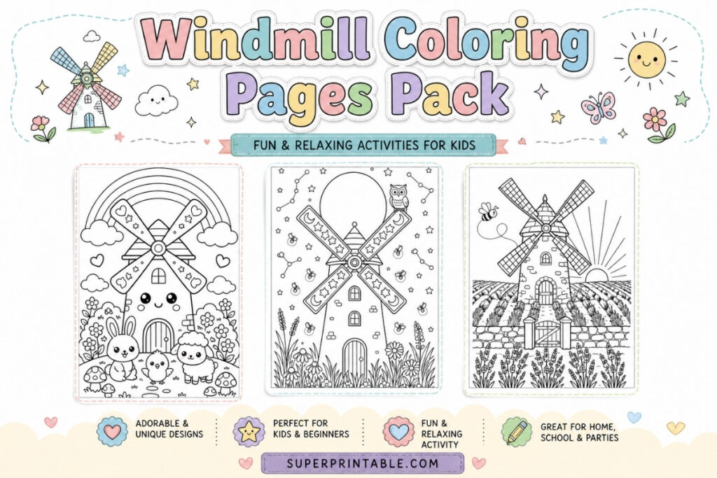 12+ Windmill Coloring Pages (Free PDF Printables)