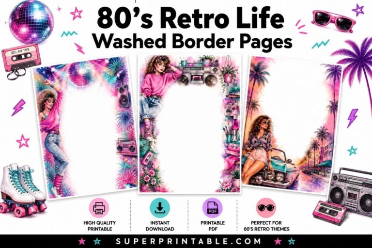 15+ 80's Retro Life Washed Border Pages (Free PDF Printables)