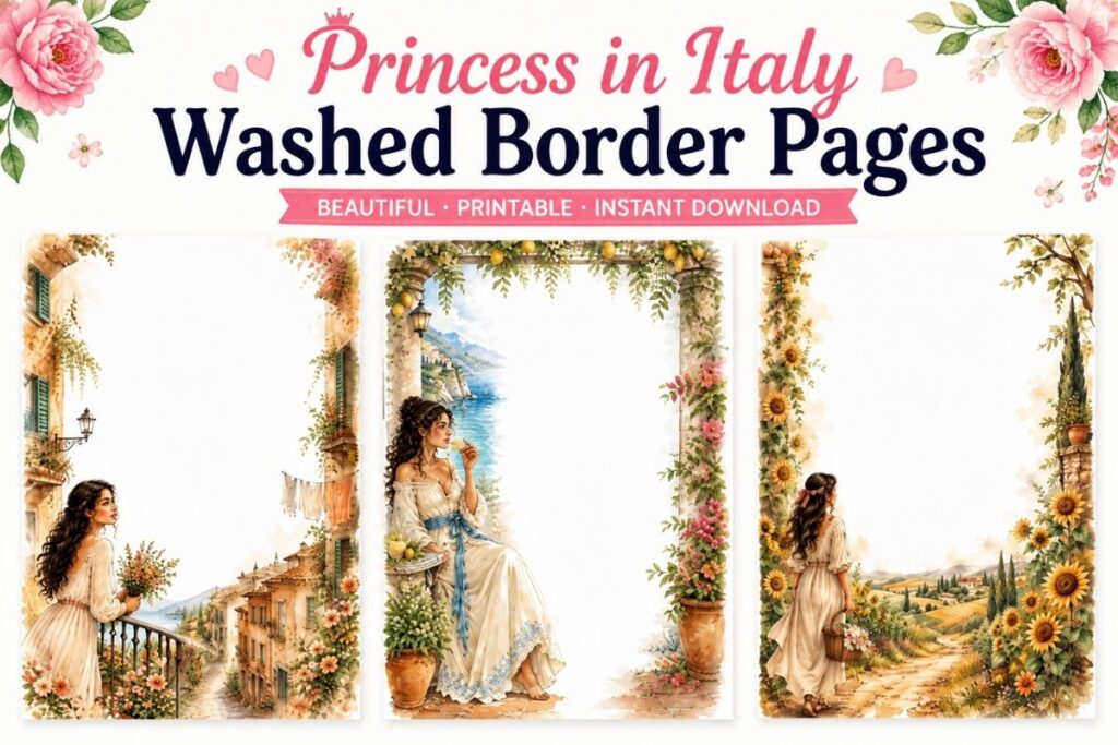 15+ Princess in Italy Washed Border Pages (Free PDF Printable)