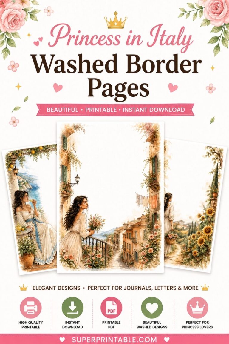 15+ Princess in Italy Washed Border Pages (Free PDF Printable)