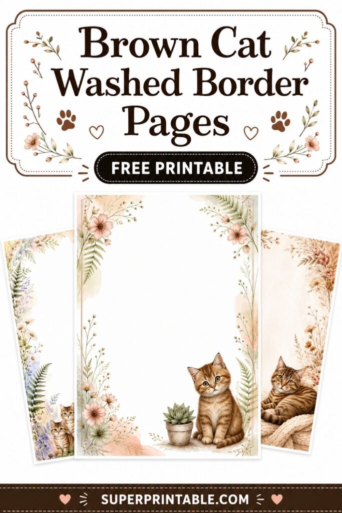 20+ Brown Cat Washed Border Pages (Free PDF Printables)