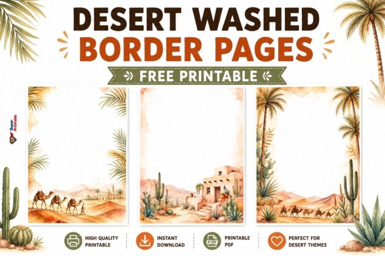 20 Desert Washed Border Pages (Free PDF Printables)