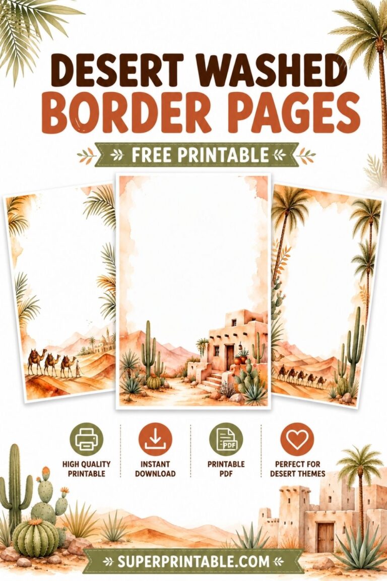 20 Desert Washed Border Pages (Free PDF Printables)