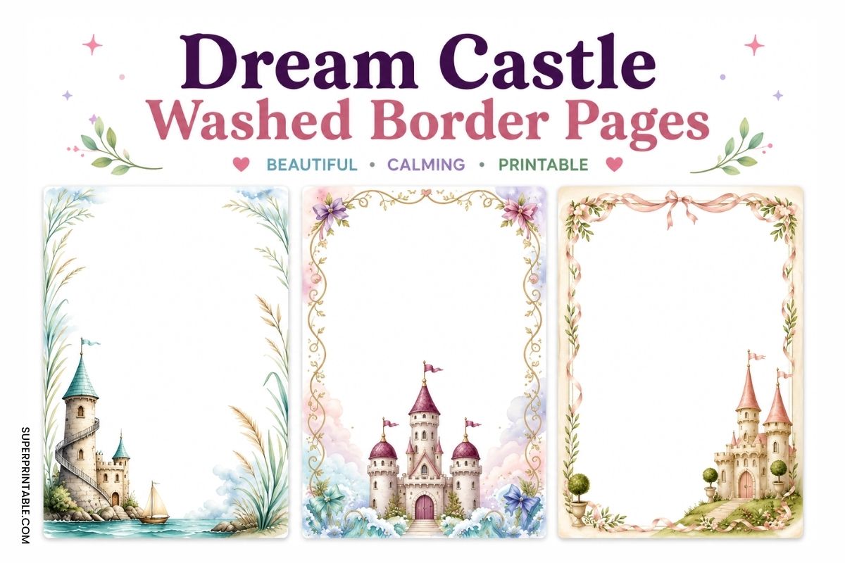 20 Dream Castle Washed Border Pages (Free PDF Printable)