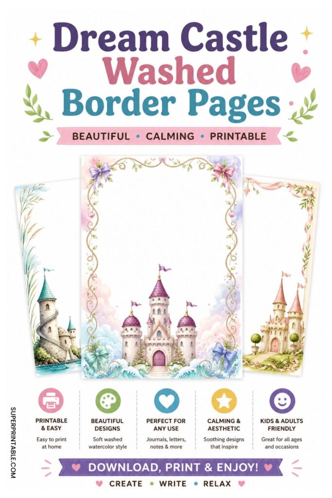 20 Dream Castle Washed Border Pages (Free PDF Printable)