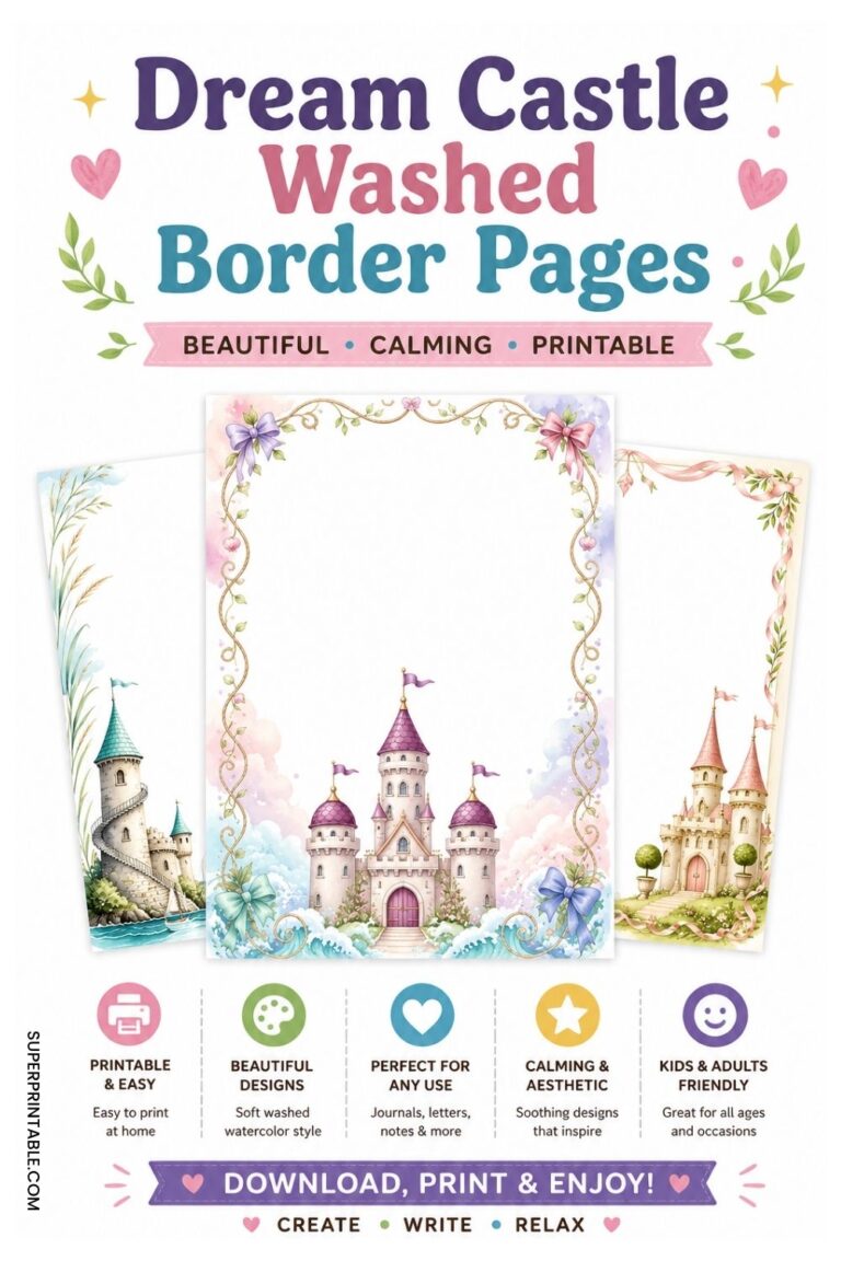 20 Dream Castle Washed Border Pages (Free PDF Printable)