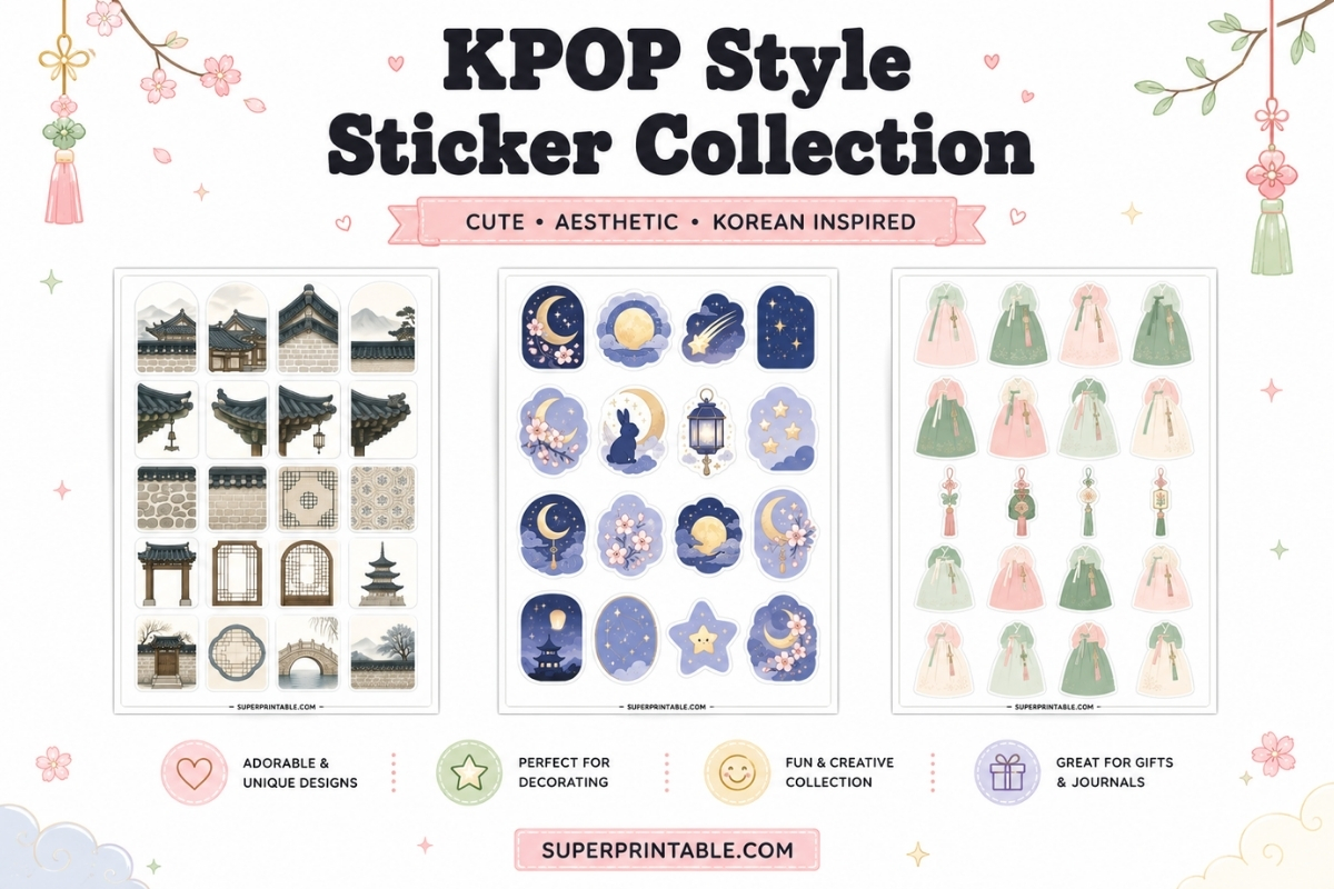 20 KPOP Style Sticker Collection (Free PDF Printables)