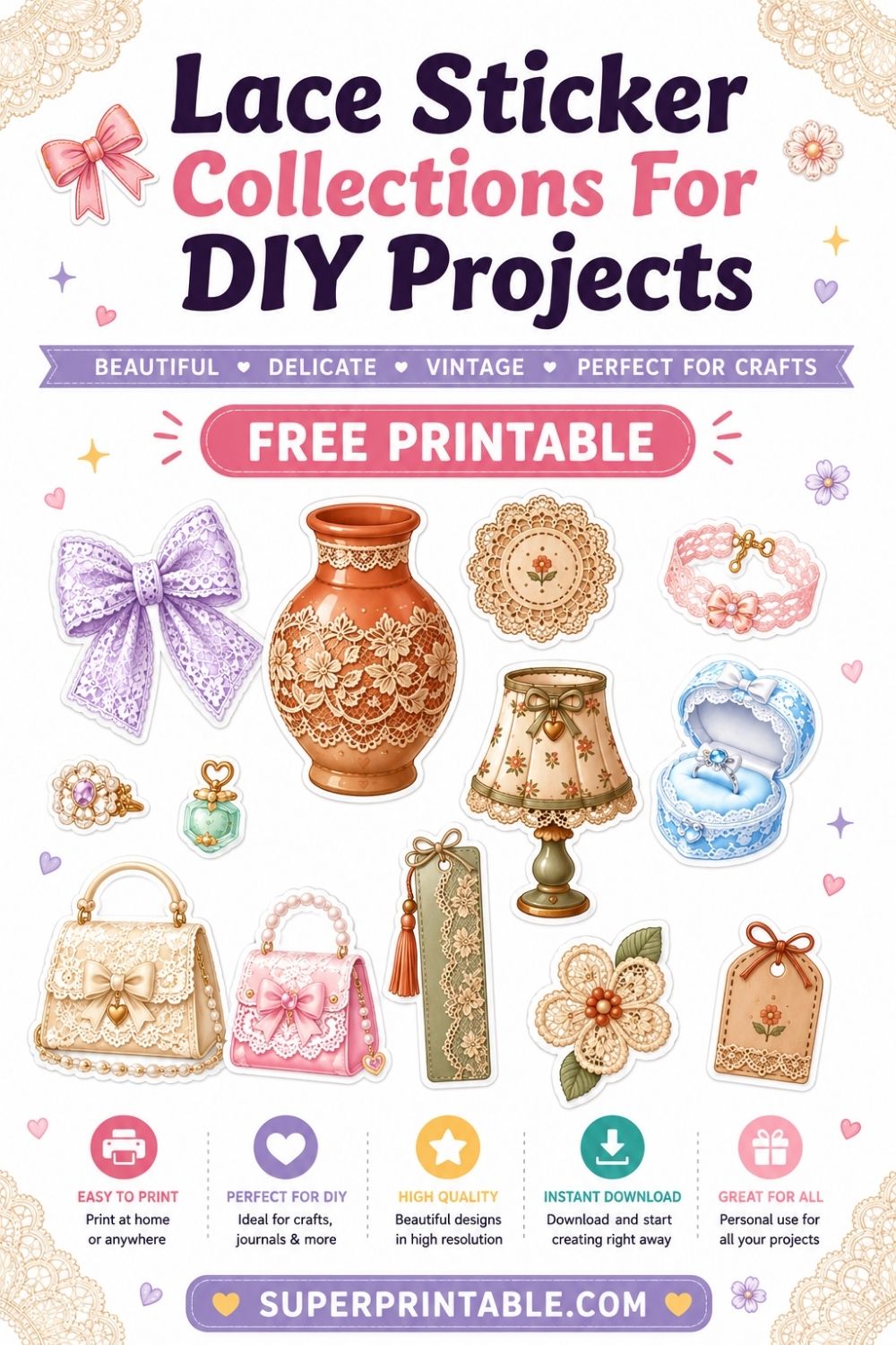 30 Lace Sticker Collections For DIY Projects (Free PDF Printables)