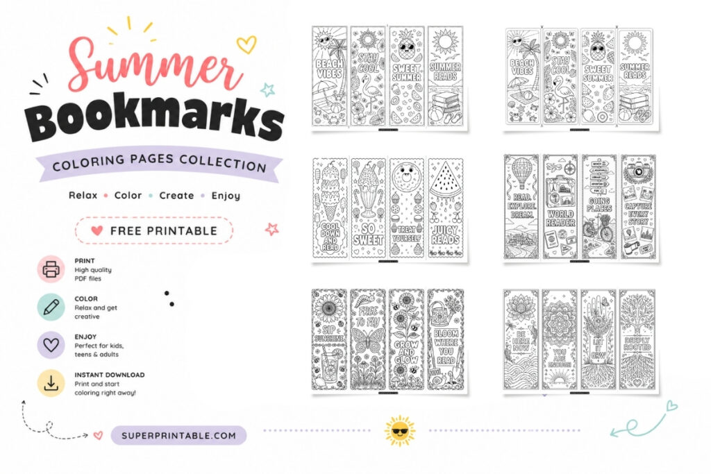 50+ Summer Bookmarks Coloring Pages (Free PDF Printables)