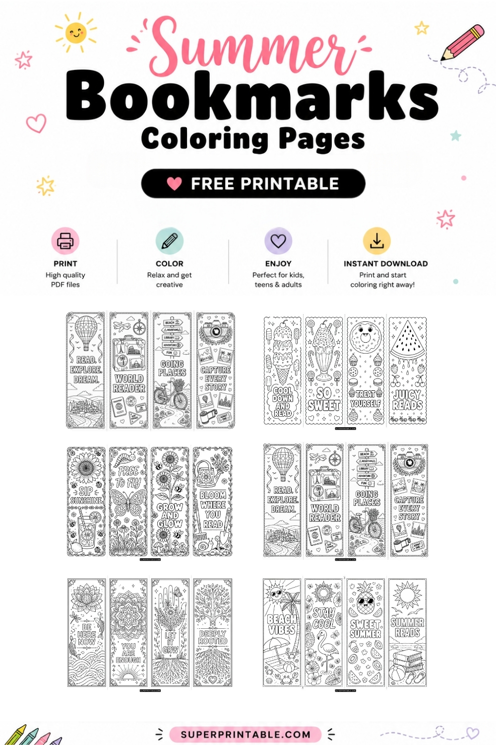 50+ Summer Bookmarks Coloring Pages (Free PDF Printables)