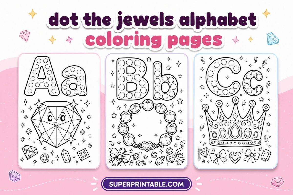 Dot The Jewels Alphabet Coloring Pages (Free PDF Printables)