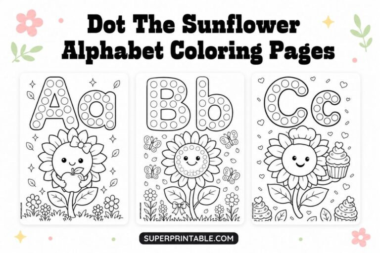 Dot The Sunflower Alphabet Coloring Pages (Free PDF Printables)