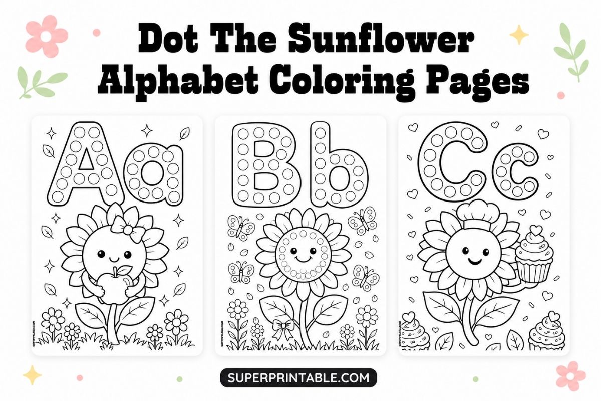 Dot The Sunflower Alphabet Coloring Pages (Free PDF Printables)