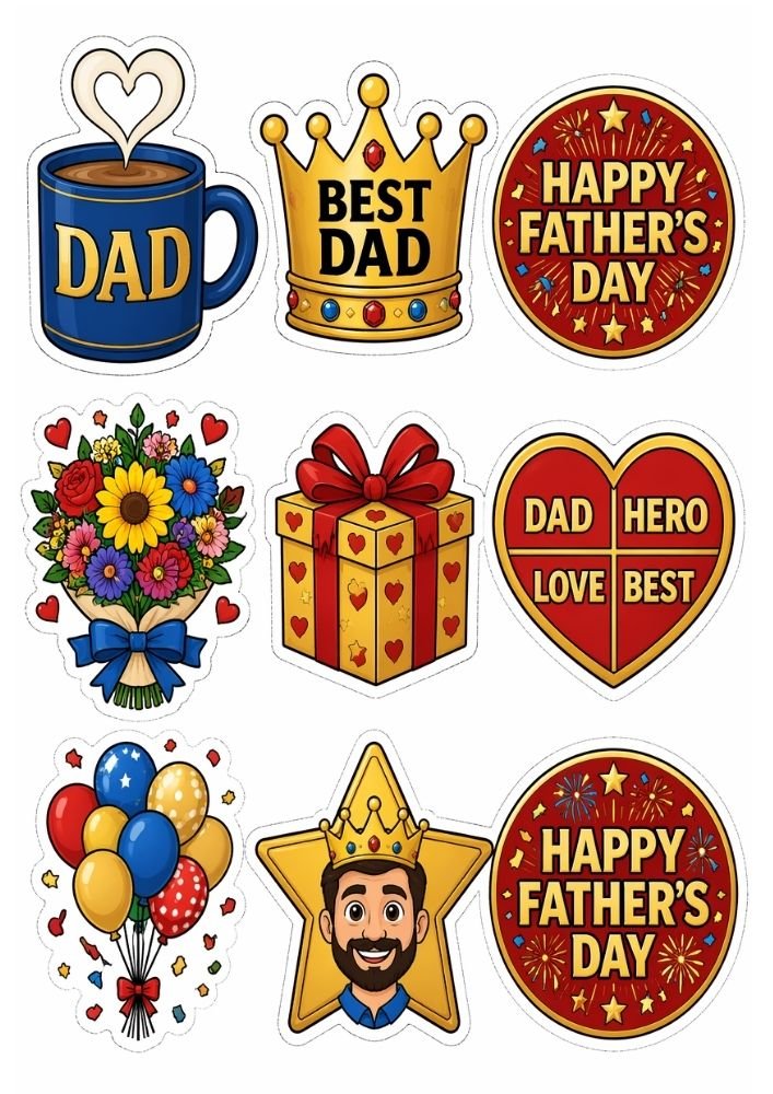90 Father's Day Colorful Sticker Sheets (Free PDF Printables)