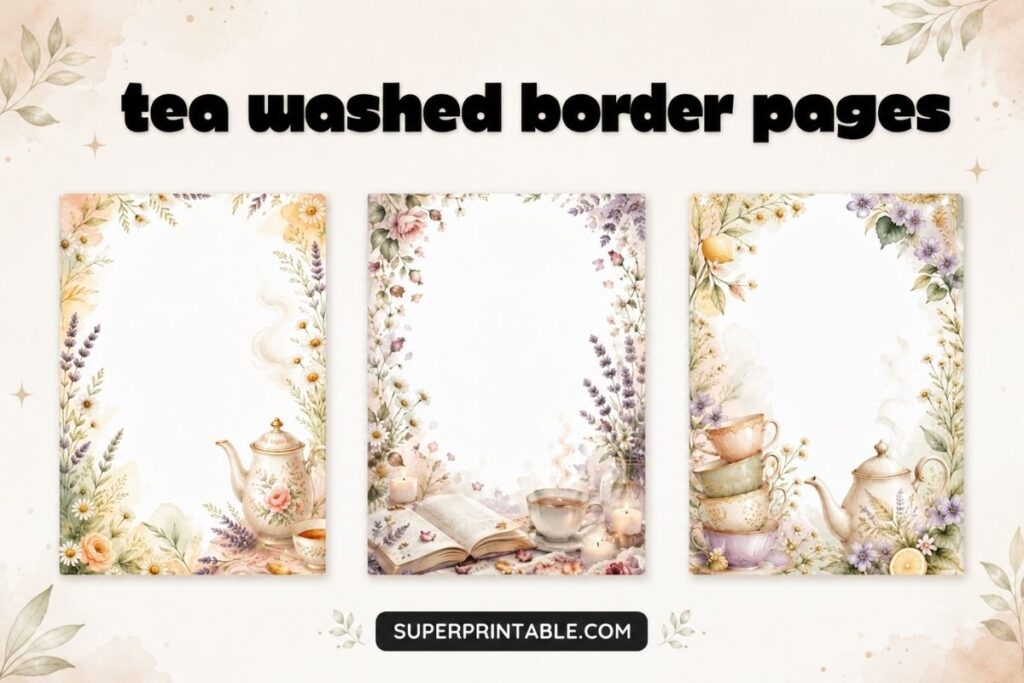 Tea Washed Border Pages (Free PDF Printable)