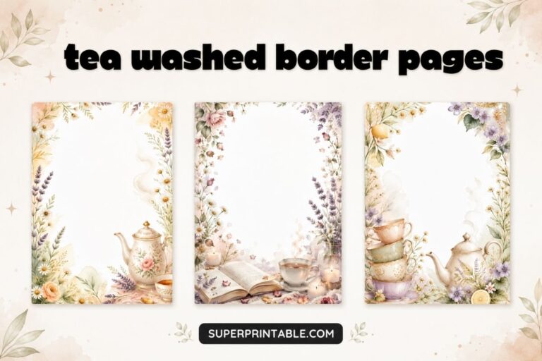 Tea Washed Border Pages (Free PDF Printable)