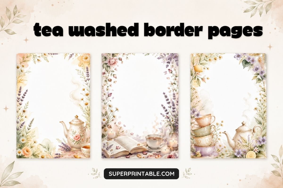 Tea Washed Border Pages (Free PDF Printable)