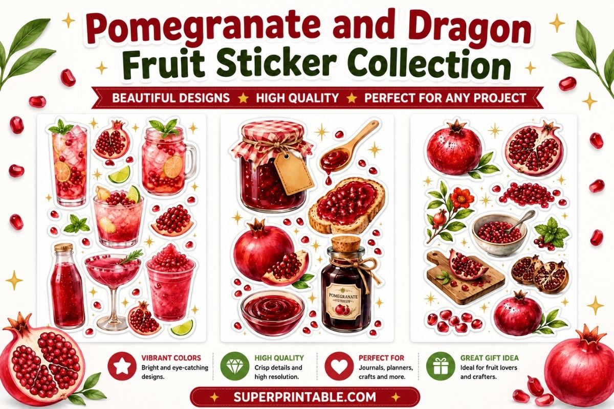 180+ Pomegranate and Dragon Fruit Sticker Collection (Free PDF)