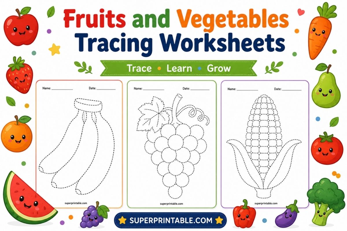 25+ Fruits and Vegetables Tracing Worksheets (Free PDF)