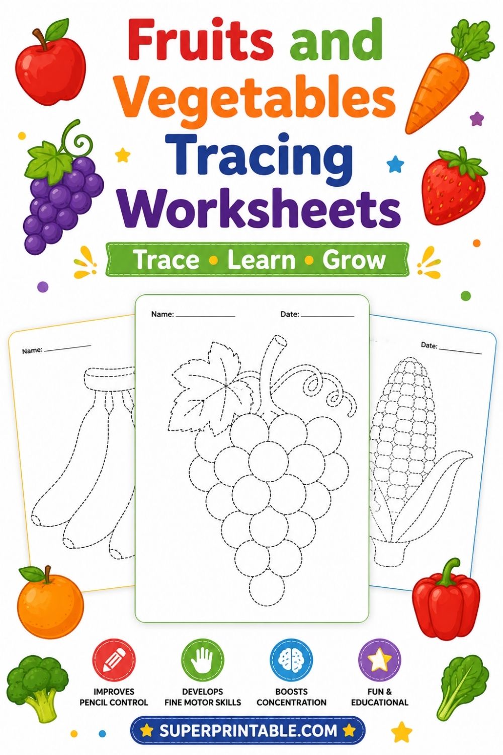 25+ Fruits and Vegetables Tracing Worksheets (Free PDF)