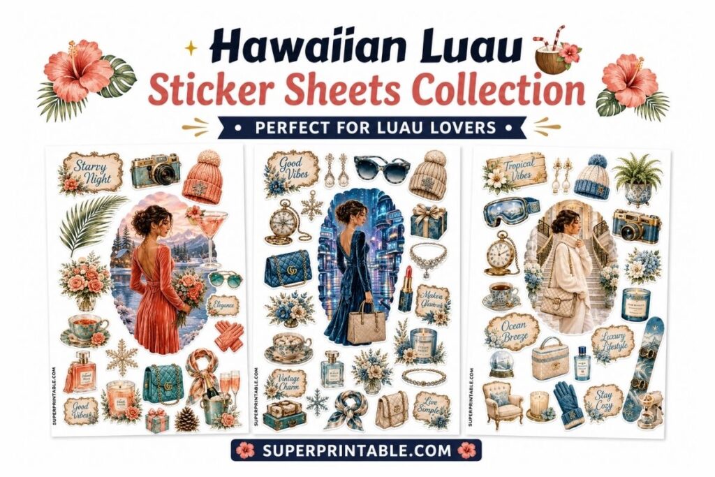 20 Free Hawaiian Luau Sticker Sheets Collection (Printable PDF)
