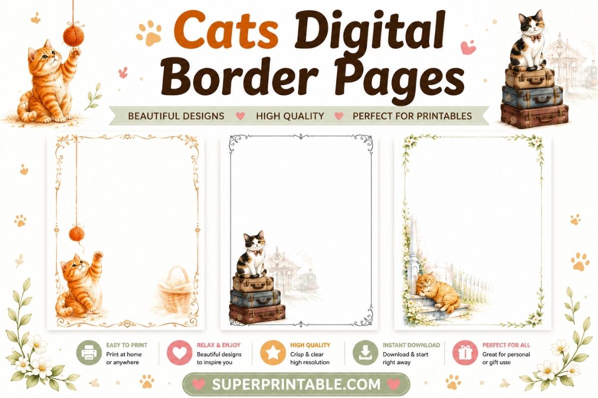 25+ Cats Digital Border Pages (Free PDF Printables)