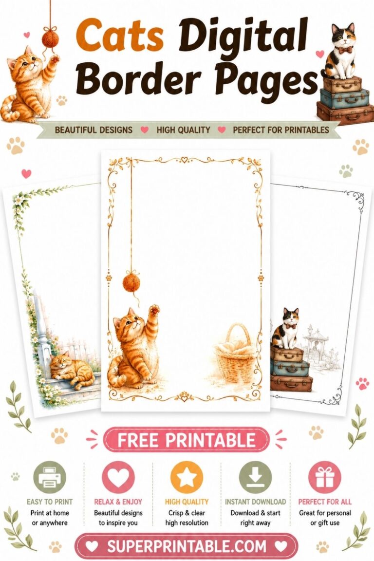 25+ Cats Digital Border Pages (Free PDF Printables)