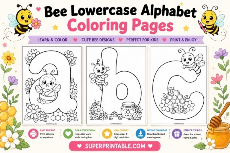 Bee Lowercase Alphabet Coloring Pages (Free PDF Printables)