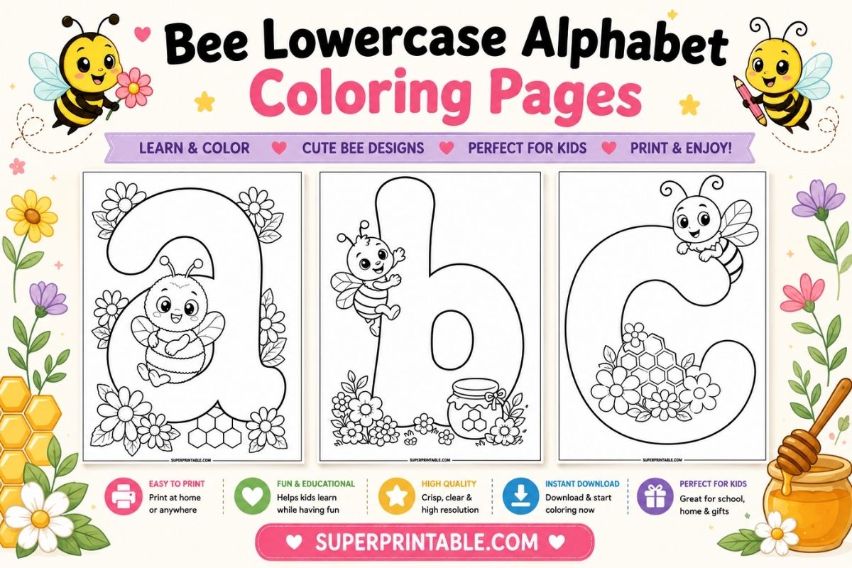 Bee Lowercase Alphabet Coloring Pages (Free PDF Printables)