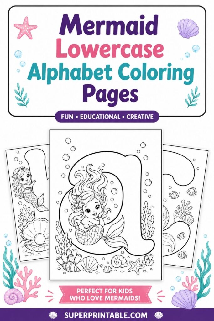 Mermaid Lowercase Alphabet Coloring Pages (Free PDF)