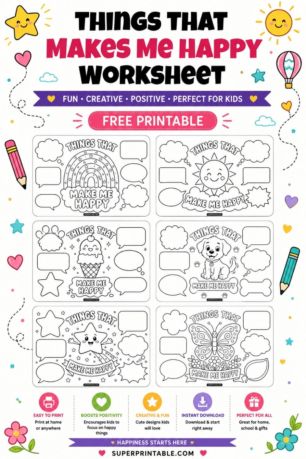 Things That Makes Me Happy Worksheet (Free PDF Printables)