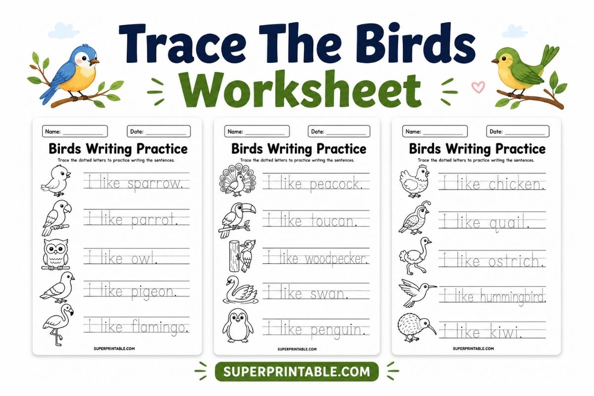 Trace The Birds Worksheet (Free PDF Printable)