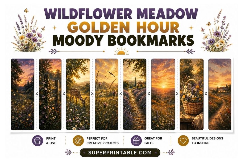 16 Wildflower Meadow Golden Hour Moody Bookmarks Collection